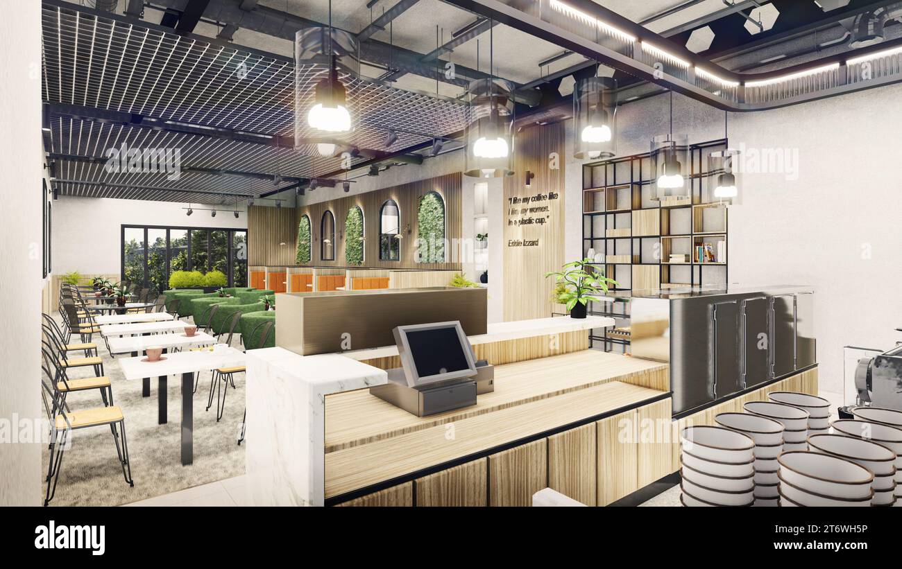 Conception de concept de bar-salon de restaurant moderne rendu 3D ...