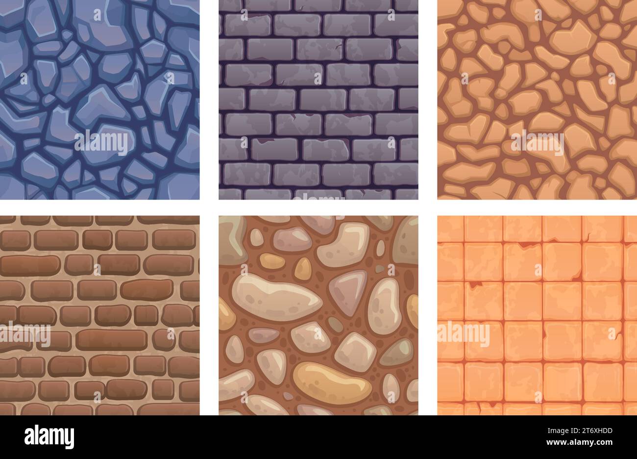 Textures de pierre de jeu. Tuiles pavées de dessin animé plancher carré ...