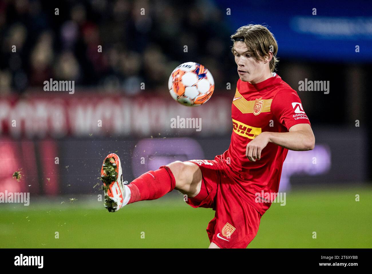 Herning, Danemark. 12 novembre 2023. Lucas Hey (19) du FC Nordsjaelland ...