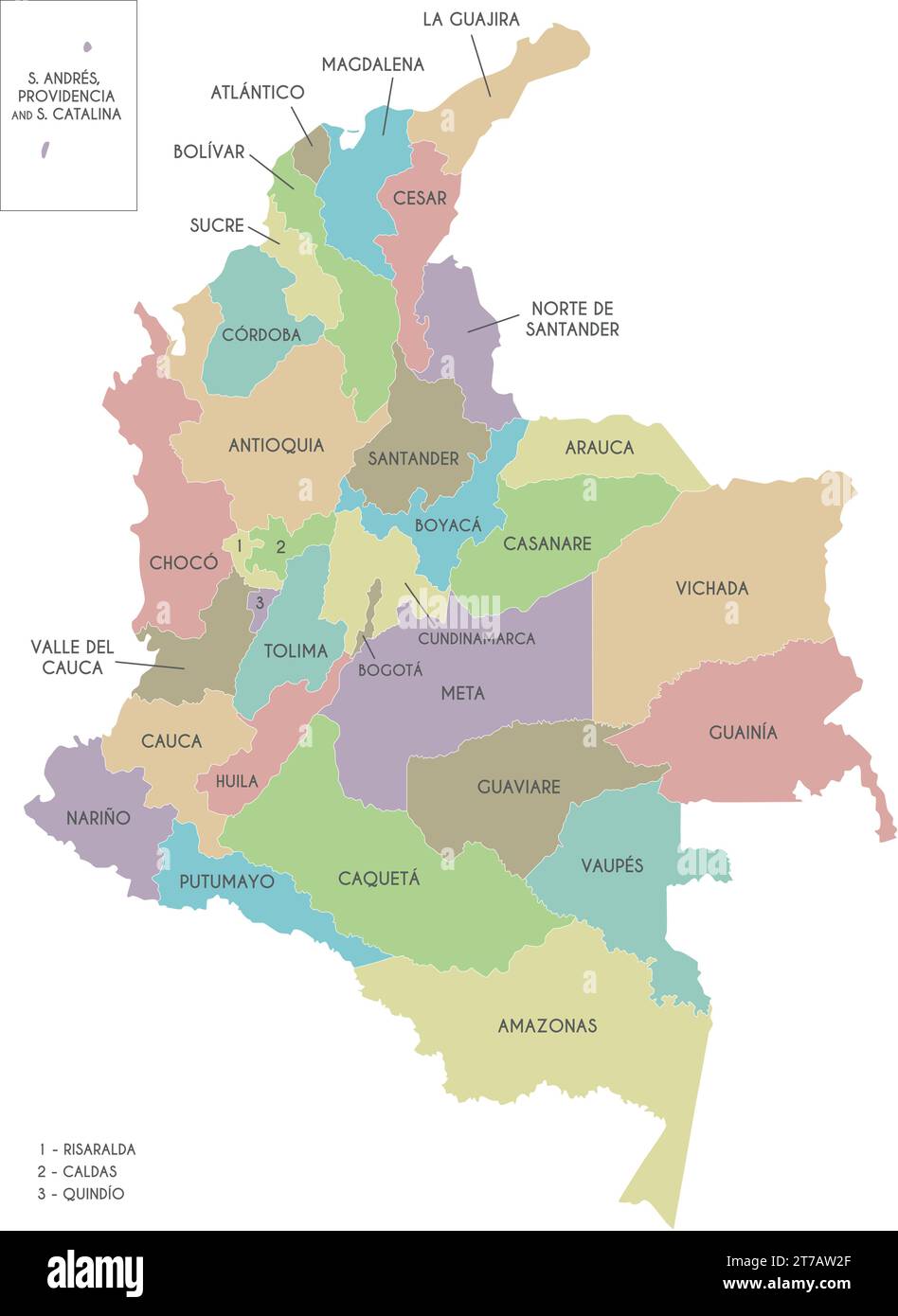Carte vectorielle de la Colombie avec les départements, la région de la ...