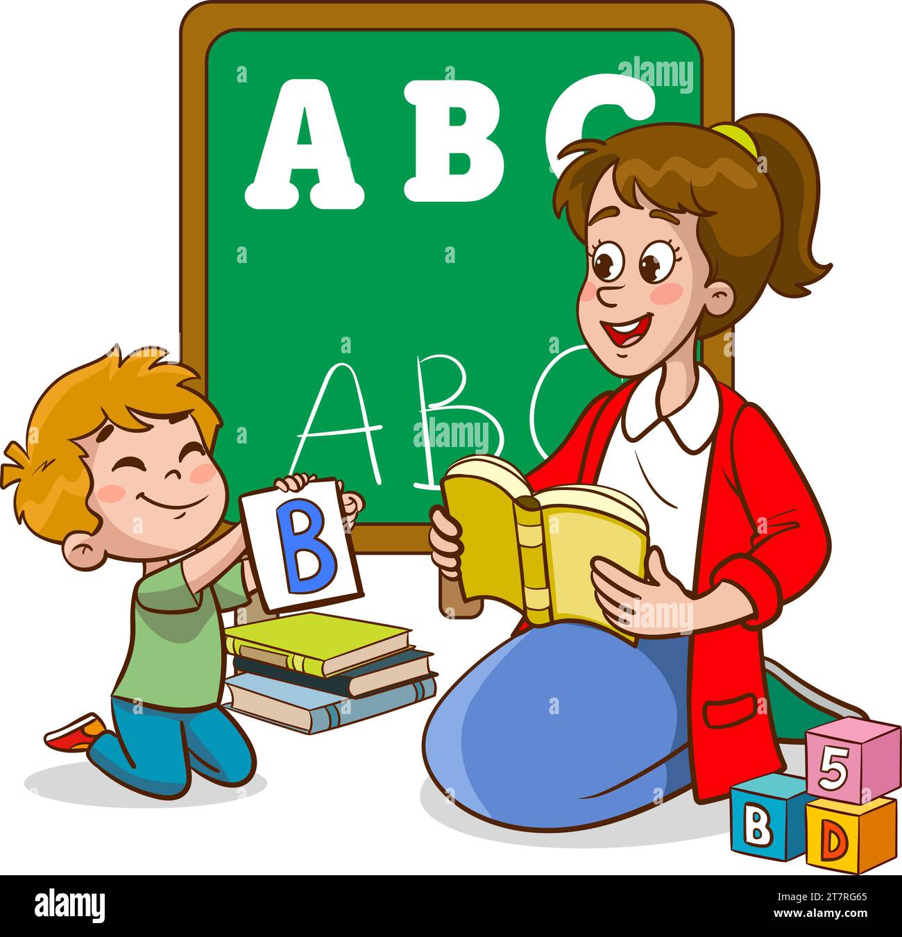 Enseignant d'école et enfants étudiant dans l'illustration vectorielle ...