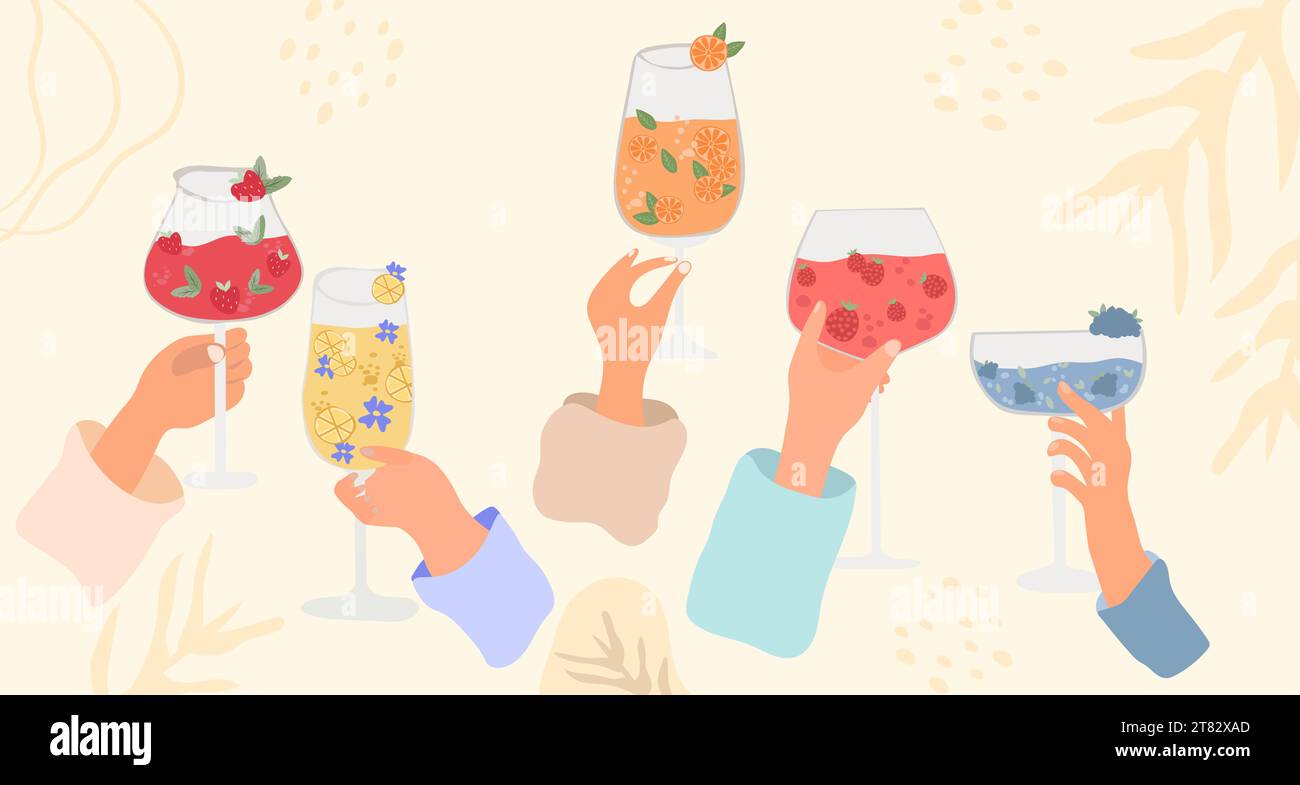 Amis avec une gamme de cocktails classiques. Boissons variées comme ...