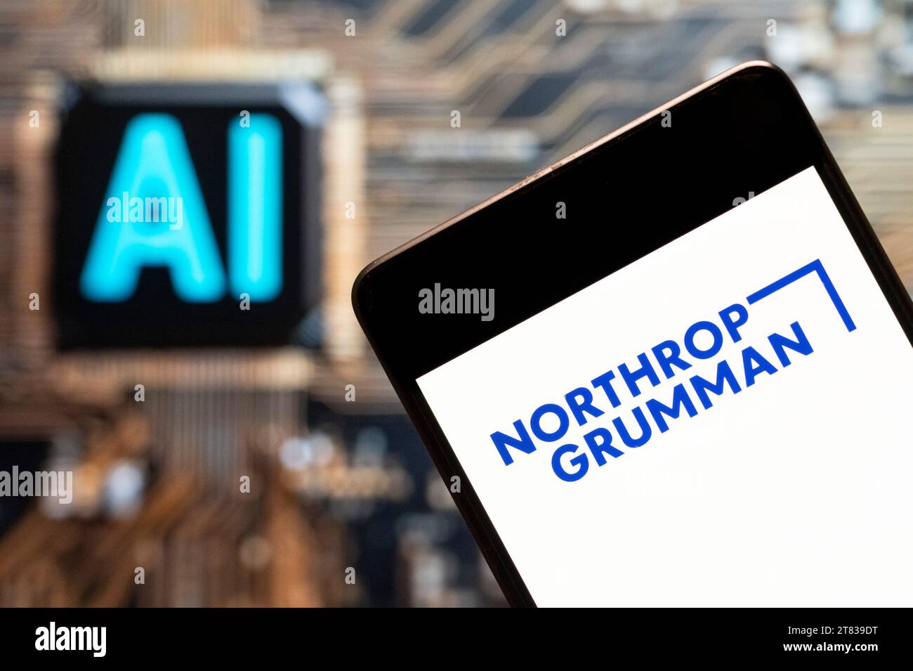 Sur cette photo, le logo de la multinationale américaine Northrop Grumman (NYSE : NOC) est ...