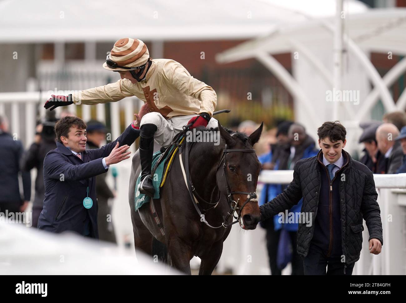 Broadway Boy et le jockey Tom Bellamy après avoir remporté le Chase des ...