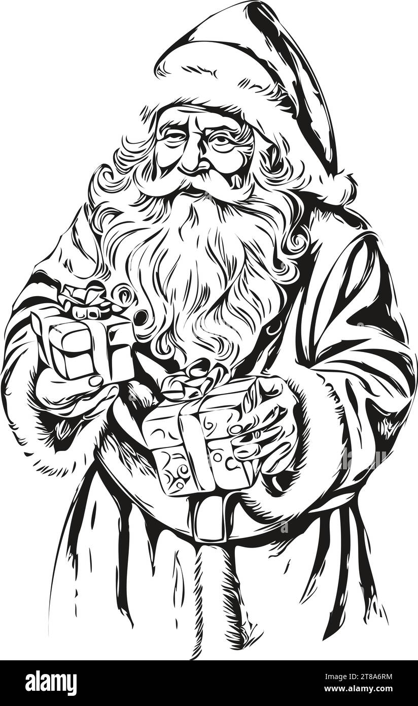 Dessin de pere noel noir et blanc Banque de photographies et d’images à ...