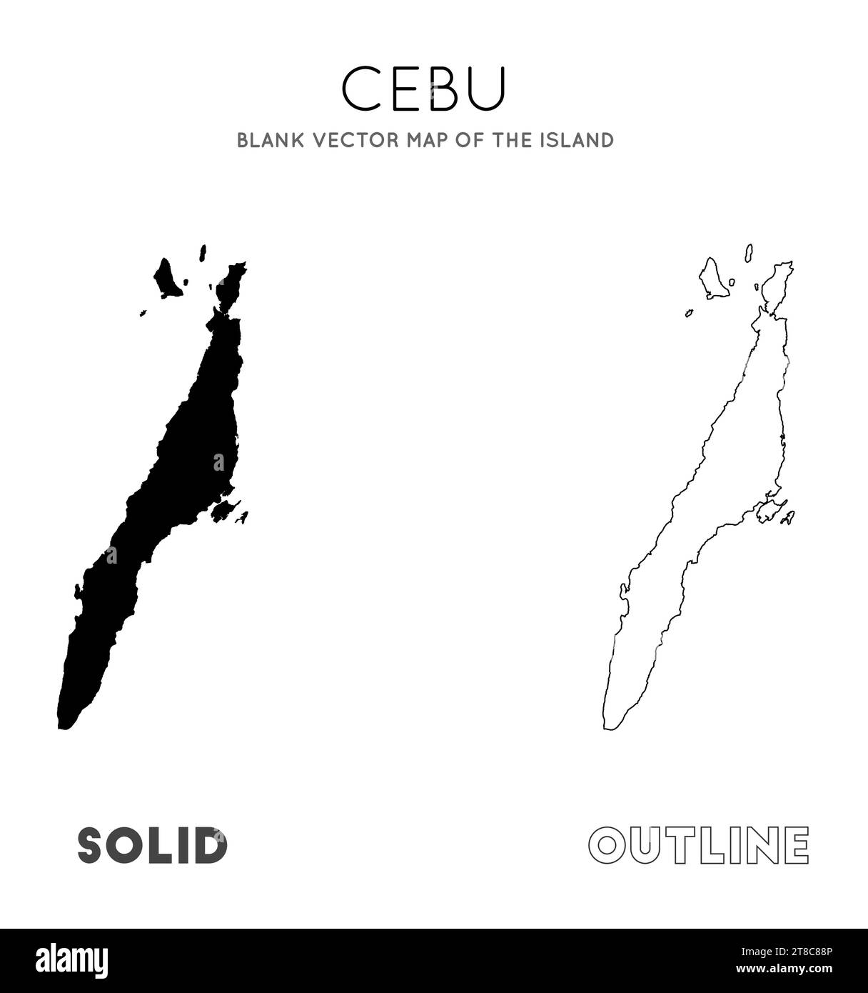 Carte de Cebu. Carte vectorielle vierge de l'île. Bordures de Cebu pour ...