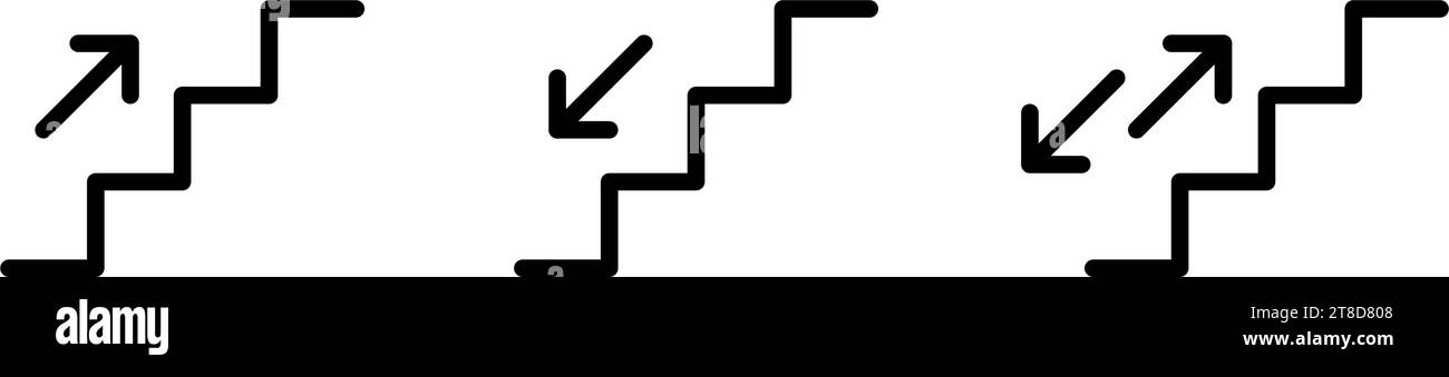 Icône d'escalier haut et bas avec flèche. Panneau de direction de l ...