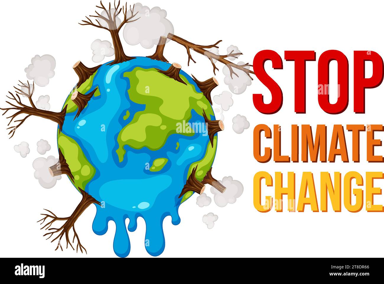 Illustration de dessin animé de la déforestation sur Terre due au ...