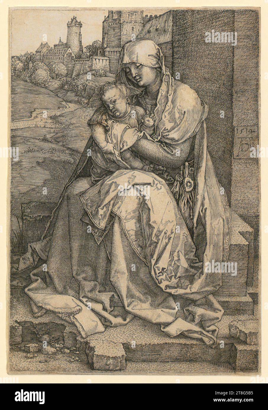 Albrecht Dürer (1471 - 1528), artiste, Vierge Marie couronnée par deux anges, Johannes Wierix ...