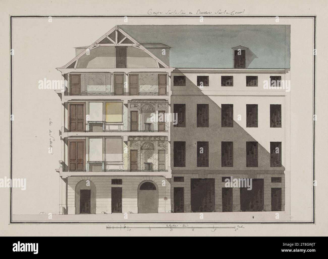 Section et élévation d'une maison située rue le Peletier, 9e ...