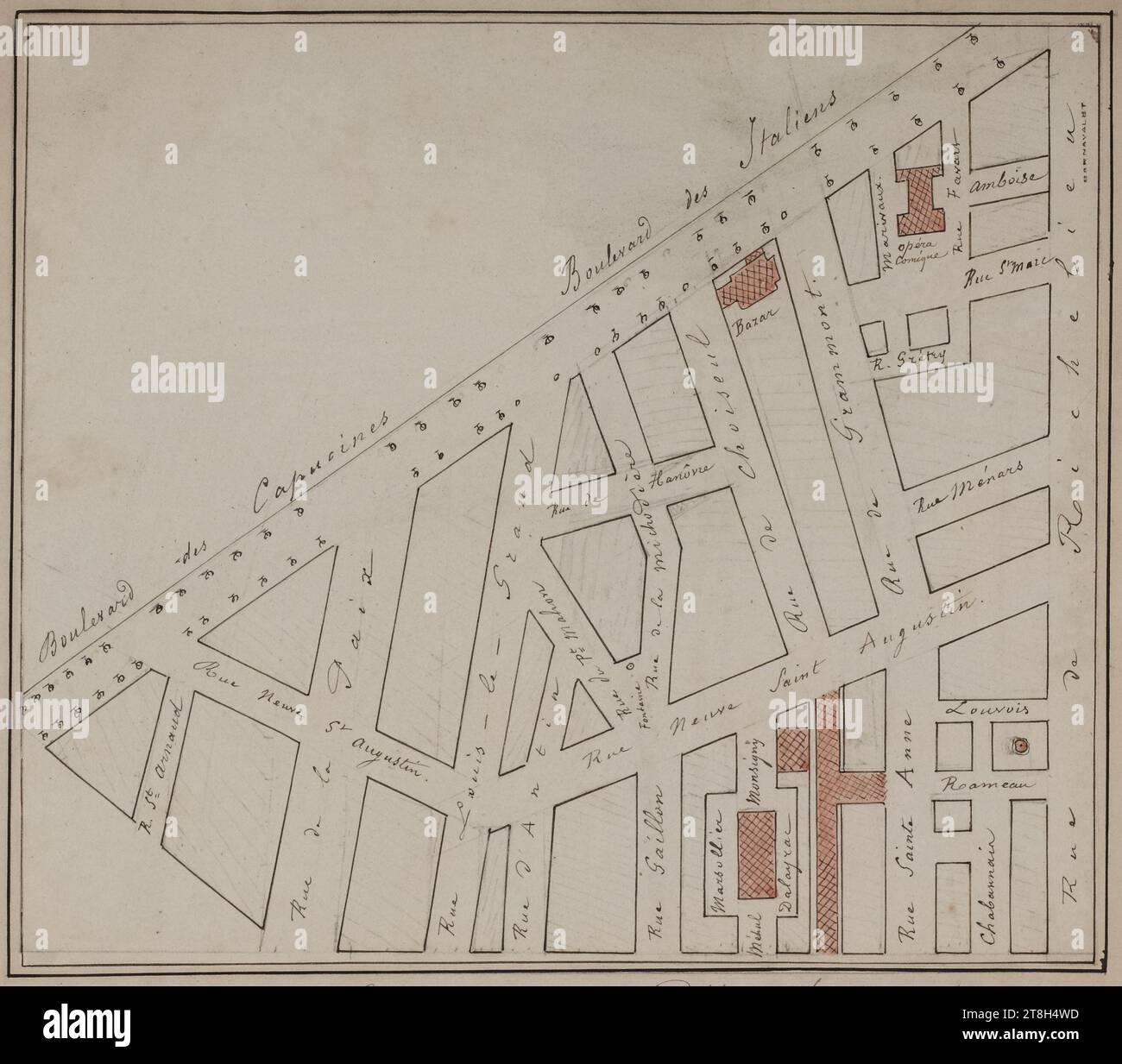 Plan de quartier délimité par le boulevard des Capucines et la rue ...