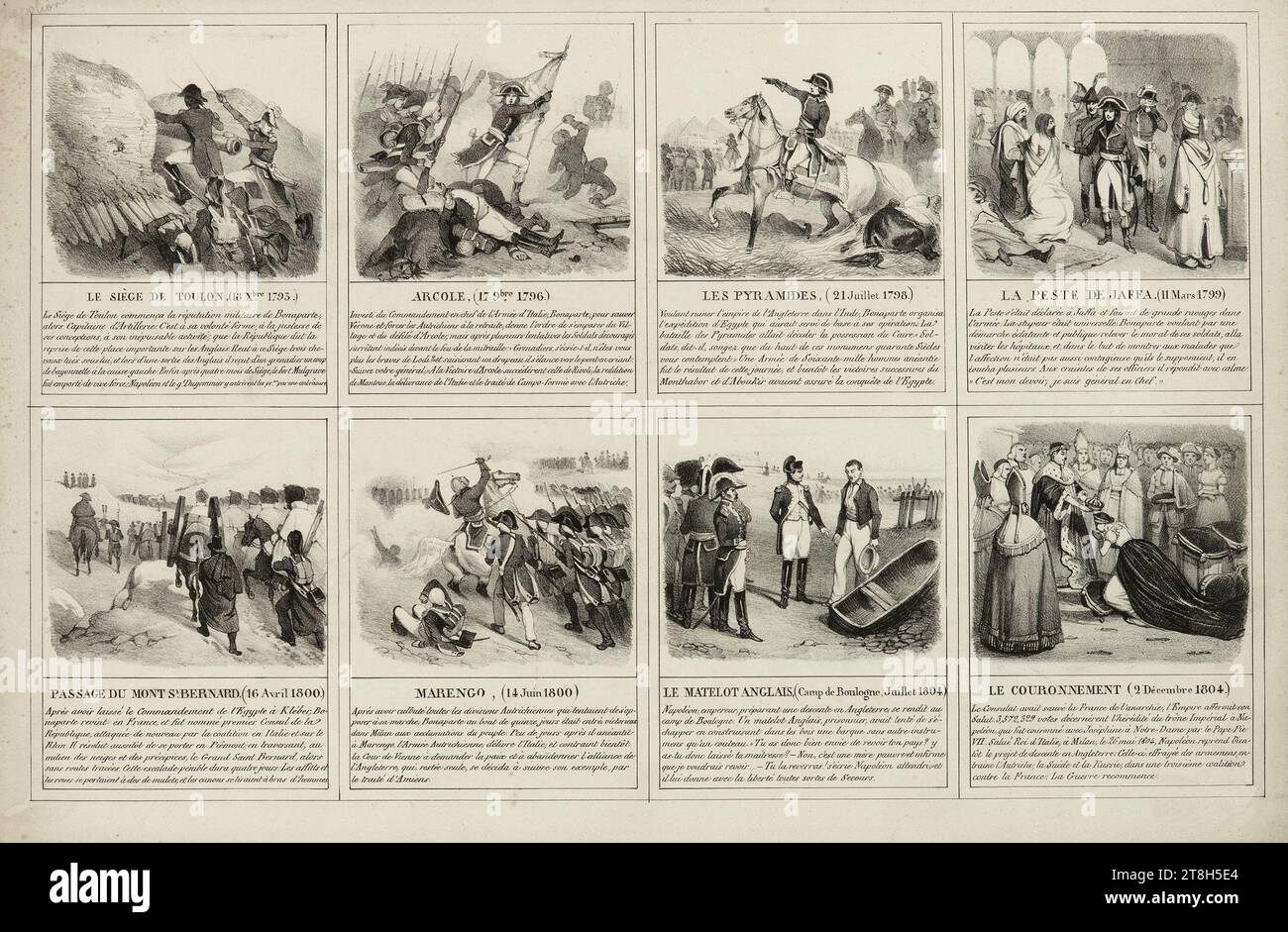 Planche de huit petits tableaux représentant des scènes de la vie de ...