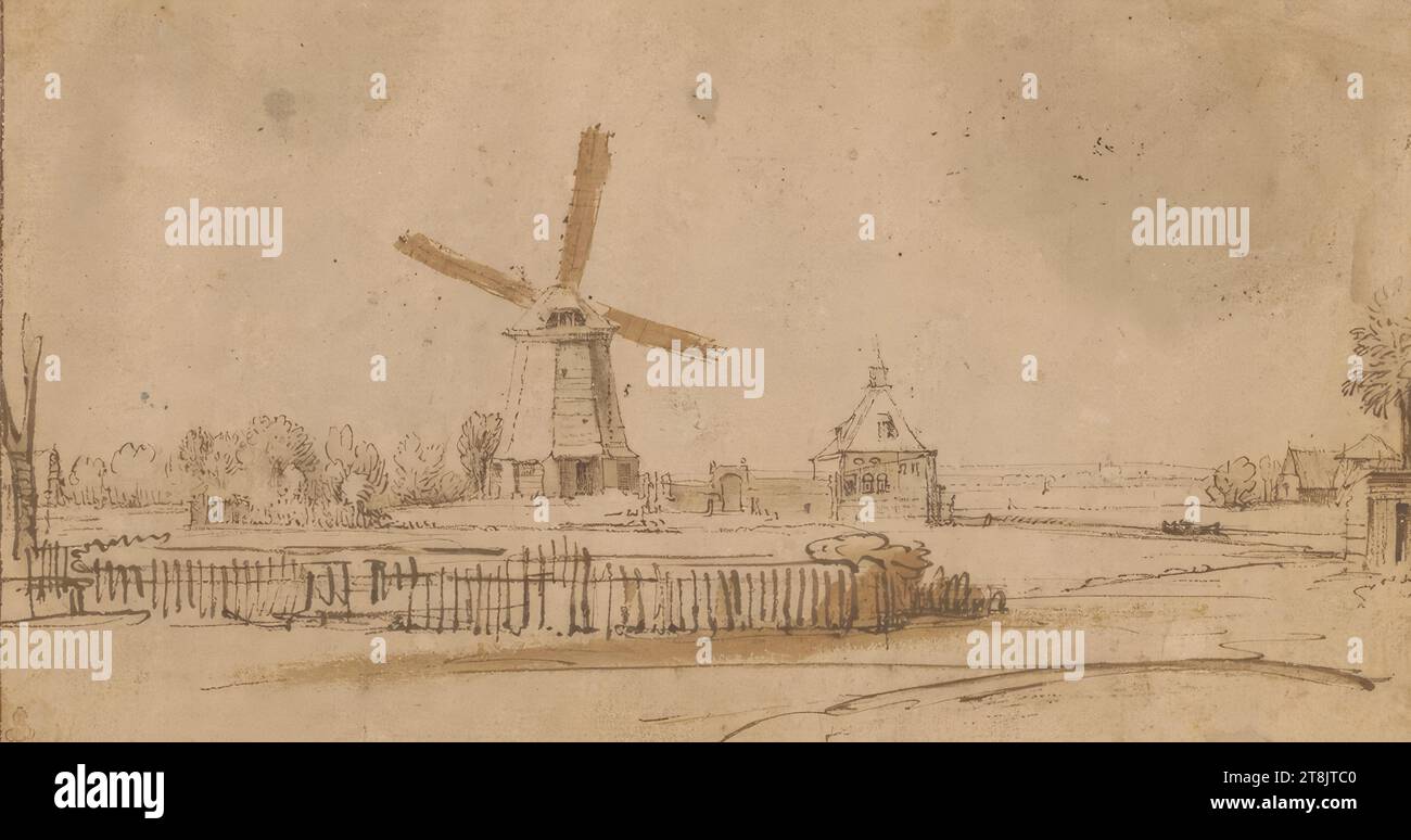 Paysage avec un moulin à vent et un domaine de campagne, Rembrandt ...