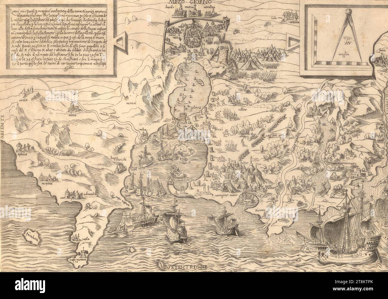 Plan de Tunis, 1535, tirage, gravure sur cuivre, feuille : 26,2 × 37,3 ...