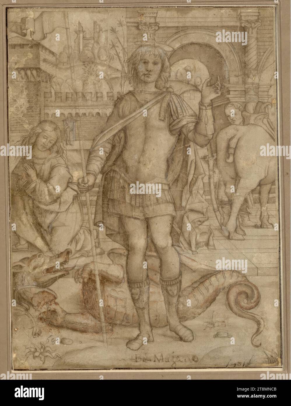 Saint George avec le Dragon ; la princesse est agenouillée à gauche ...