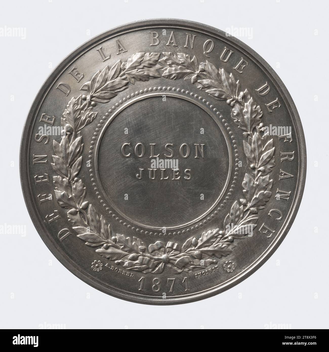 Médaille décernée à Jules Colson par la Banque de France pour avoir ...