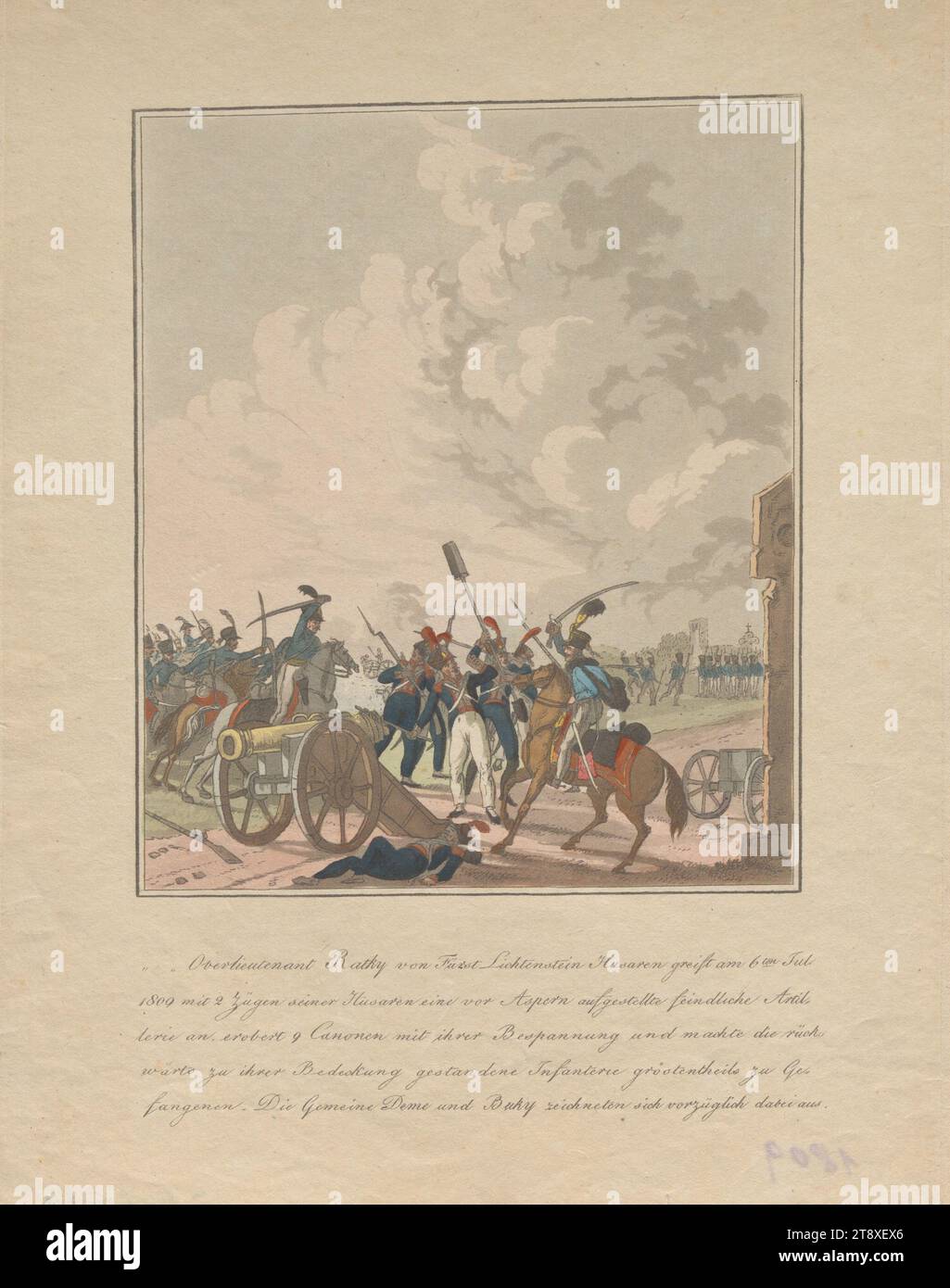 Scènes de guerre de 1809 : le lieutenant Ratky attaque l'artillerie ...