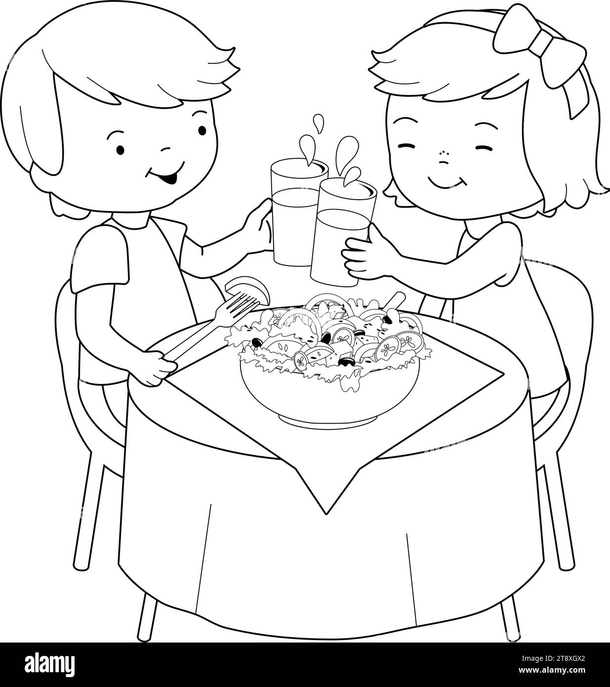 Enfants à table mangeant des aliments sains. Les enfants mangent dans ...