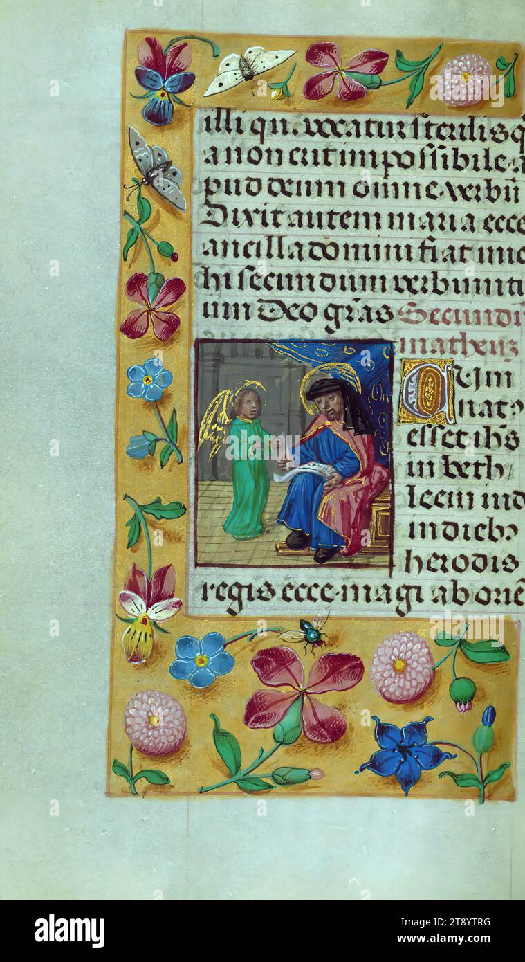 Livre des heures, St. Matthew dans son étude, ce livre d'heures flamand ...