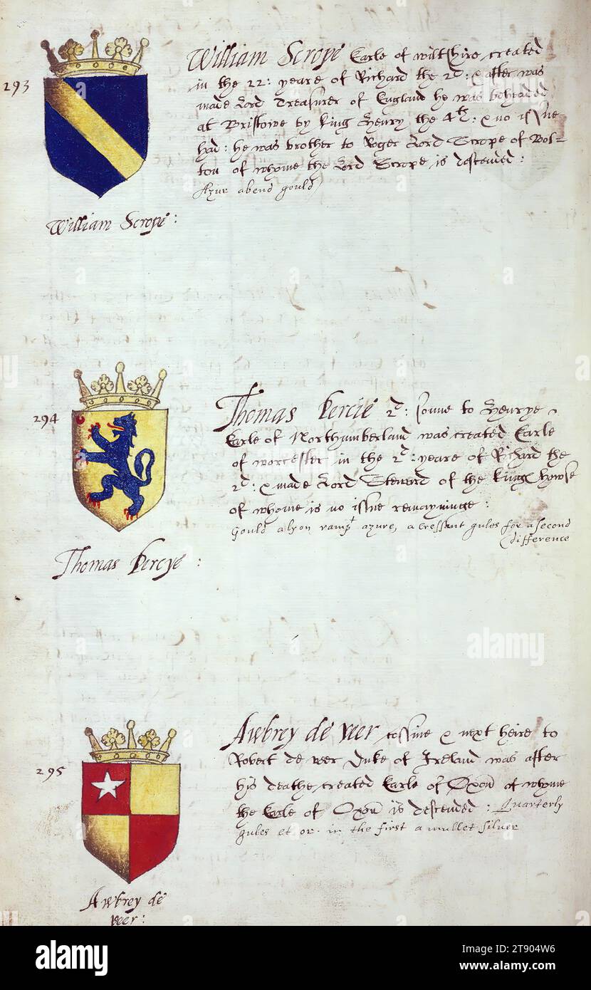 Livre d'héraldique anglaise, Armoiries de William Scrope, Thomas Percye ...