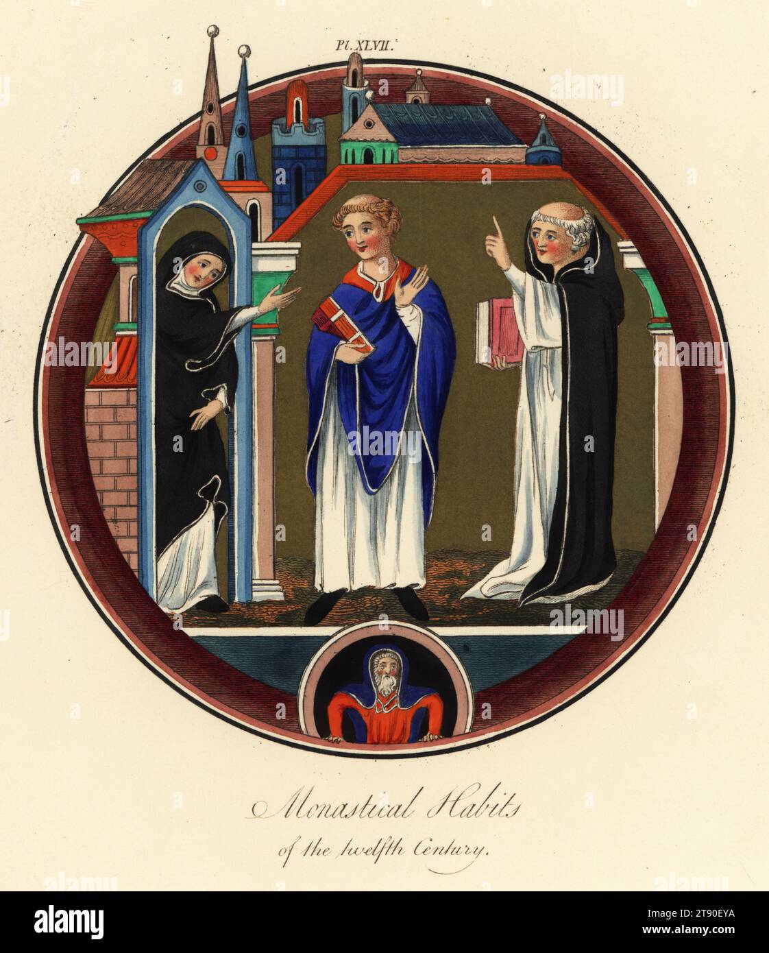 Habitudes monastiques normandes du 12e siècle. Moine et prêtre avec ...