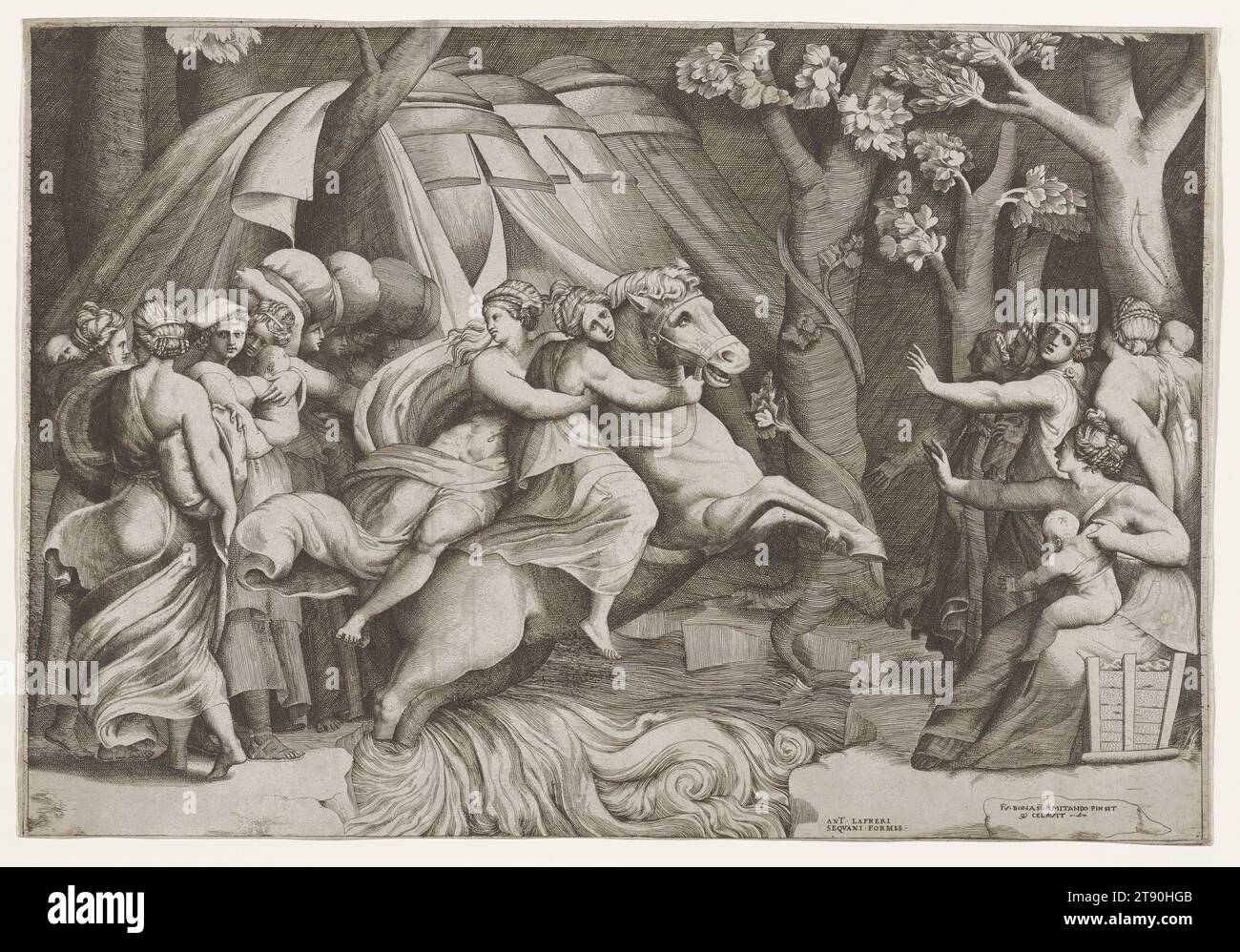 Cloelia traversant le Tibre à cheval, c. 1545, Giulio Bonasone ...