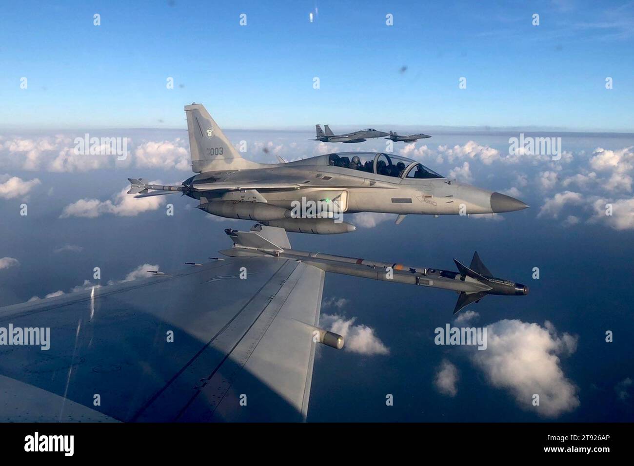 In this handout photo released by the Philippine Air Force, a ...