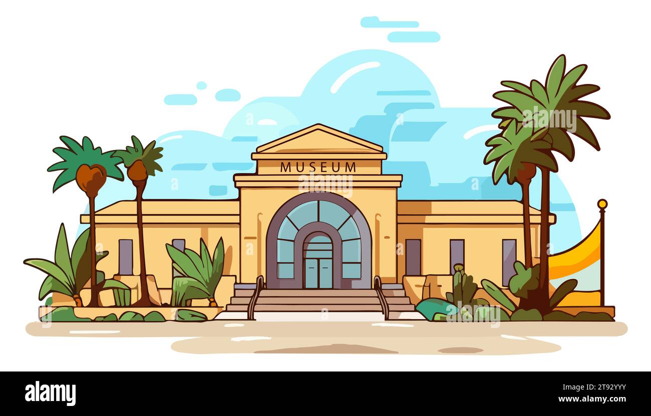 Bâtiment de musée de dessin animé isolé sur fond blanc. Illustration ...