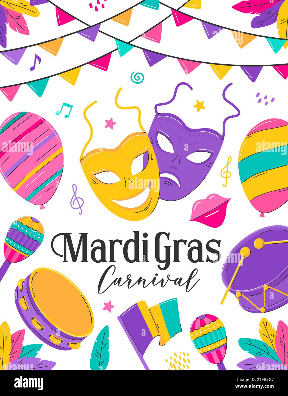 Modèle d'affiche de carnaval de Mardi gras. Invitation à une fête de ...