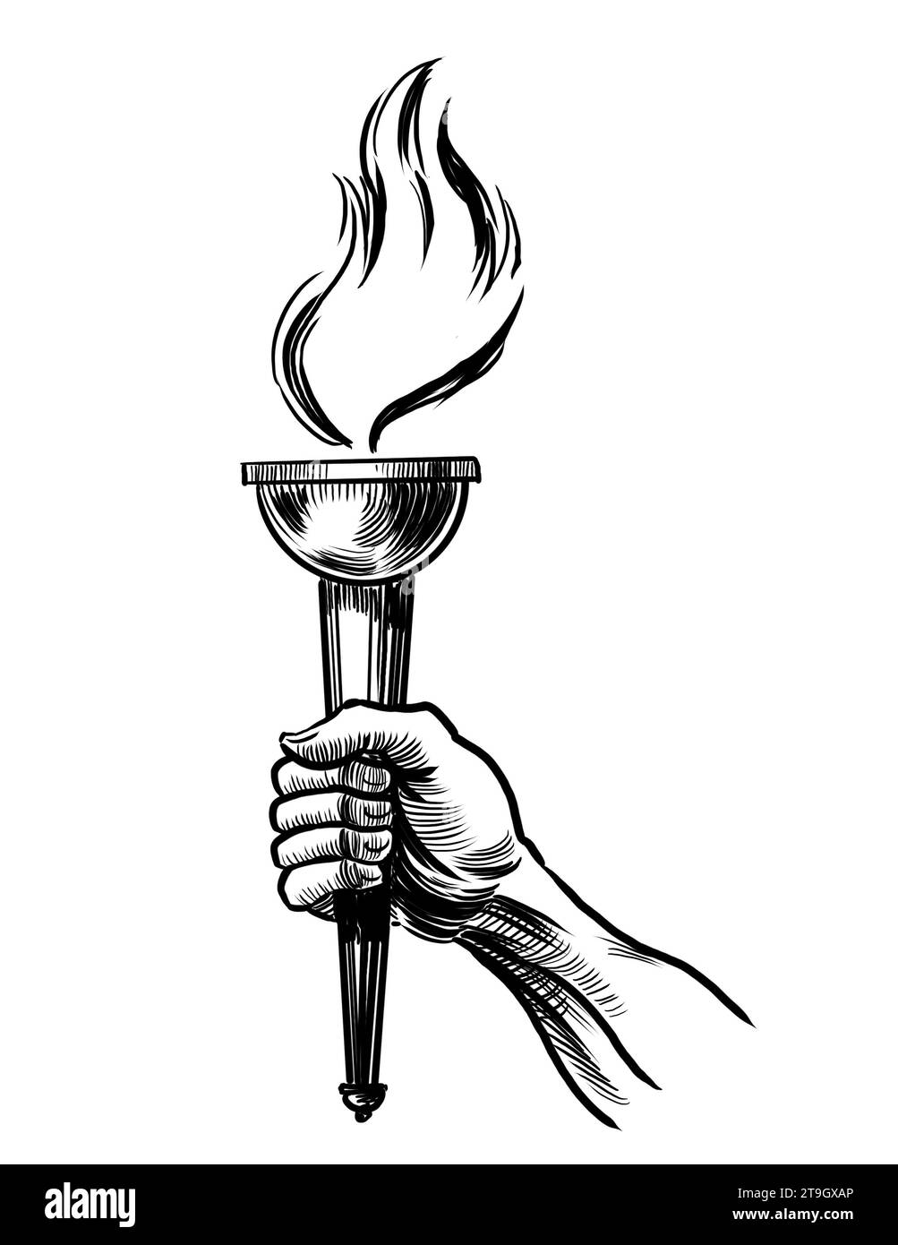 Main avec une torche. Dessin noir et blanc dessiné à la main Photo ...