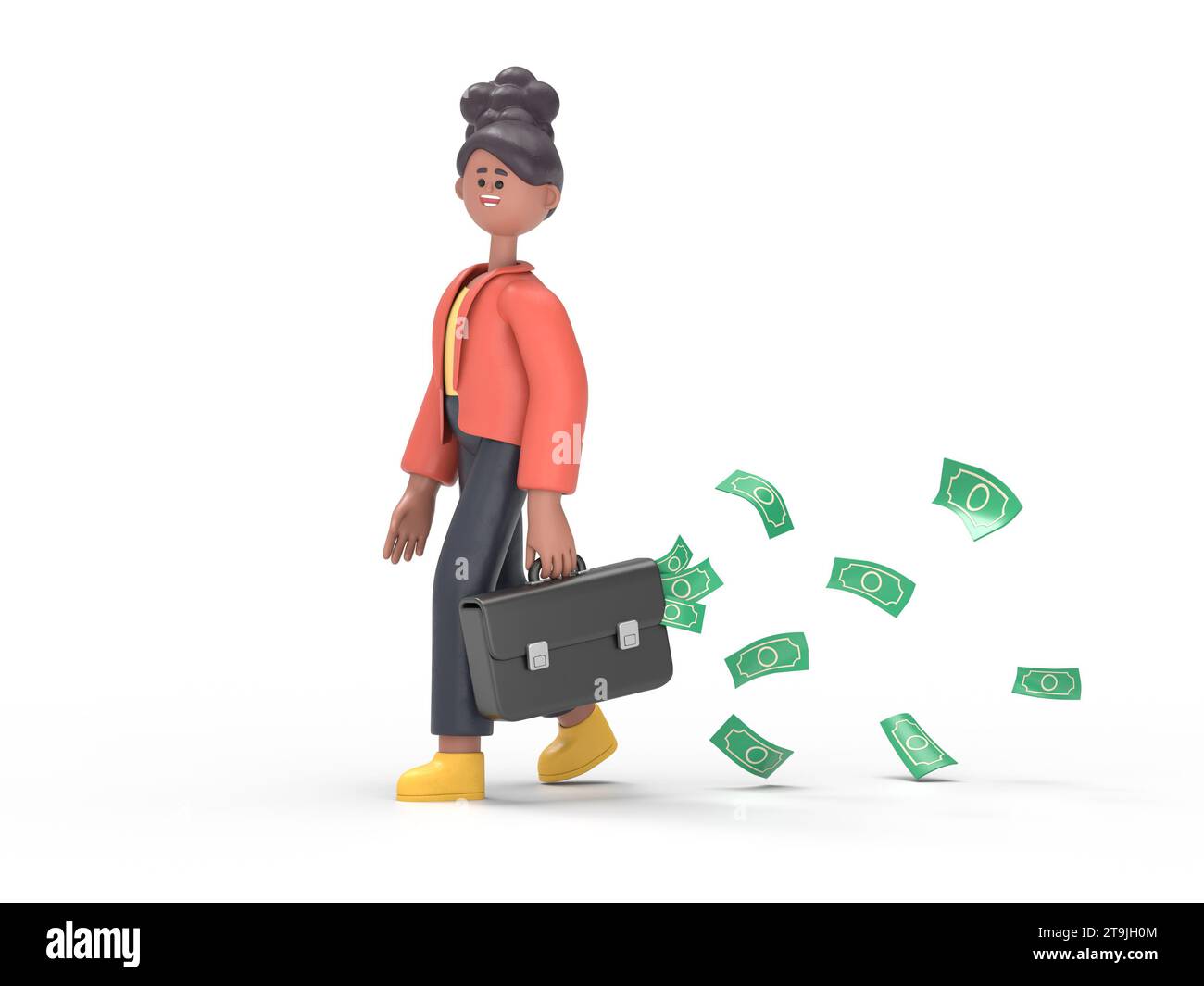 Illustration 3D de la femme africaine Coco avec une mallette pleine d ...