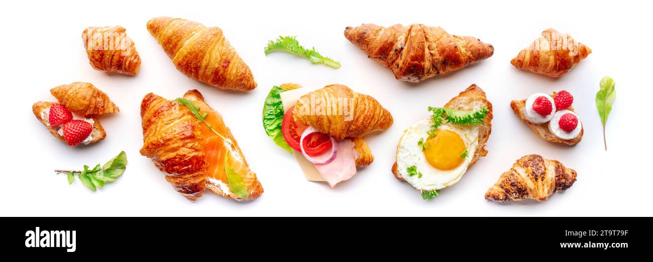Panorama de la variété de sandwichs croissants. Différents croissants ...