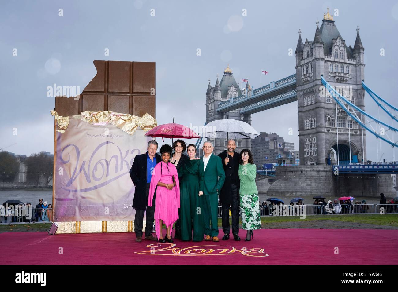 Hugh Grant, from left, Calah Lane, Timothee Chalamet, Olivia Colman ...