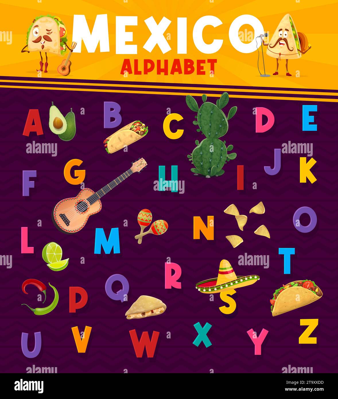 Police mexicaine, caractère hispanique ou dessin animé avec alphabet de ...
