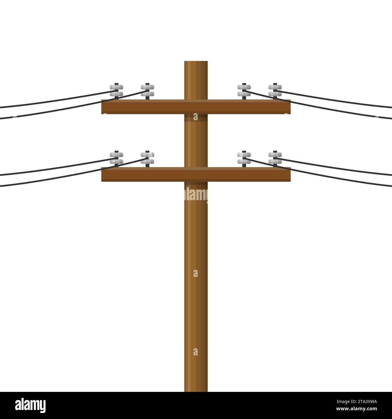 Pôle électrique isolé sur fond blanc. Lignes électriques en bois ...