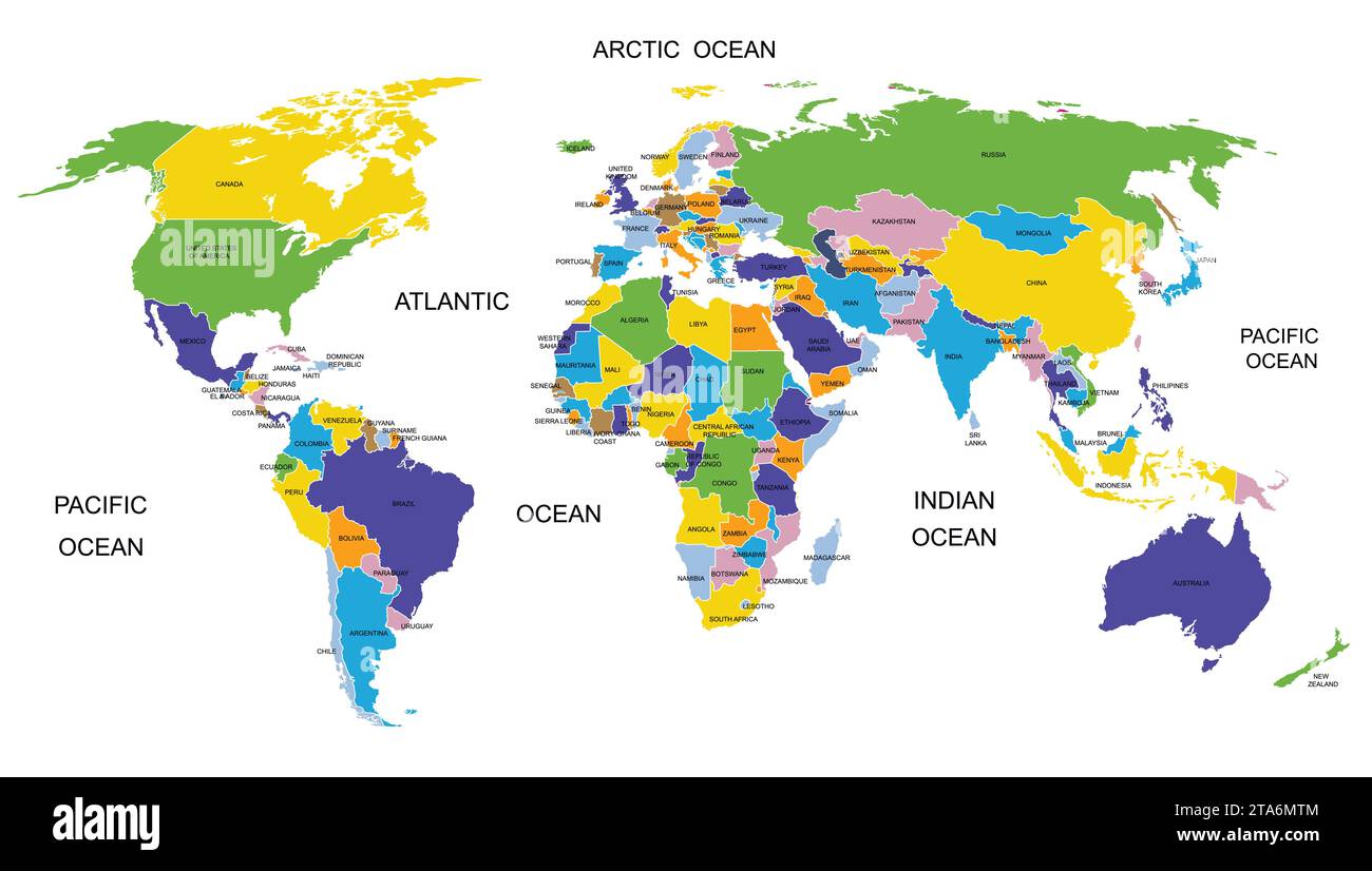 Pays de la carte du monde coloré. Carte politique très détaillée avec ...