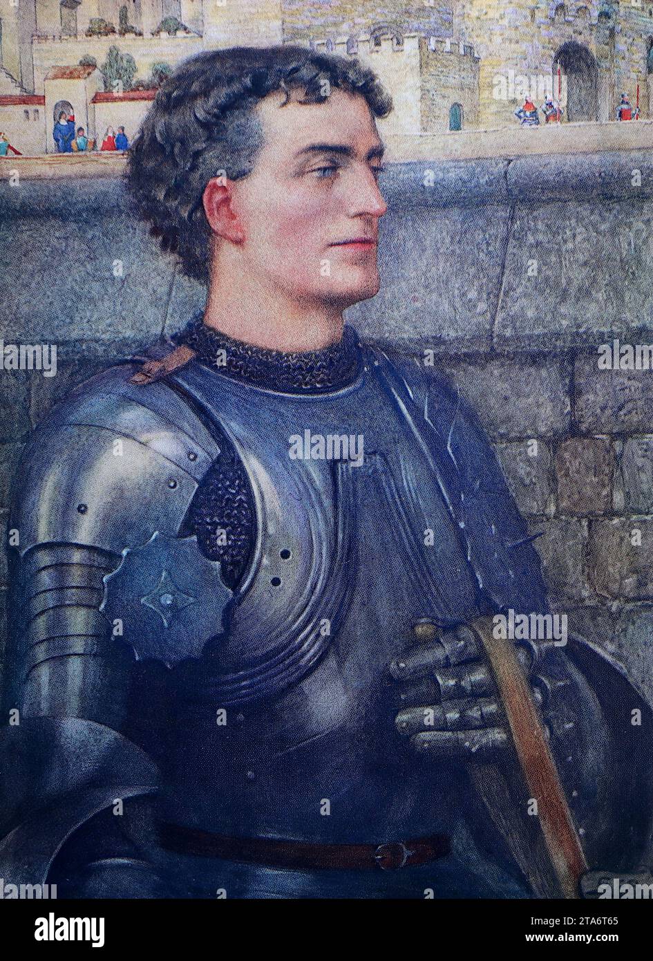 Sir Lancelot en armure. Illustration couleur, c1911, de l’artiste ...