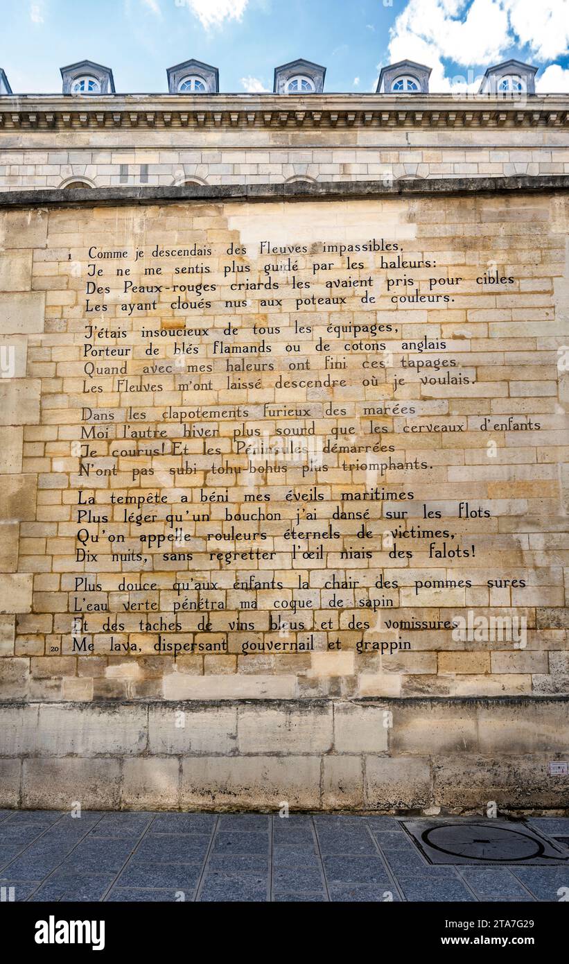 Murale avec poème bateau ivre du poète français Arthur Rimbaud rue ...