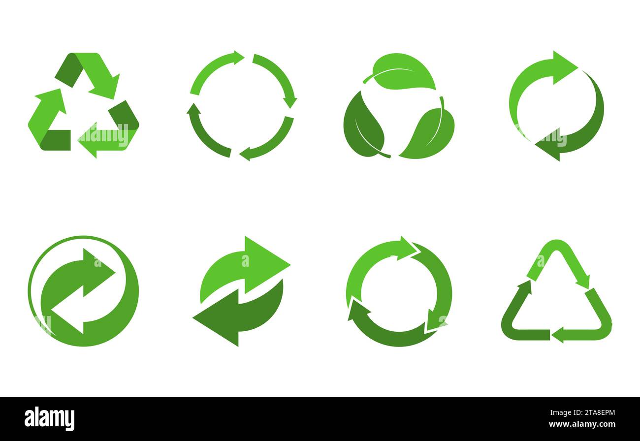 Icônes de recyclage définies isolées sur fond blanc. Flèche qui tourne ...