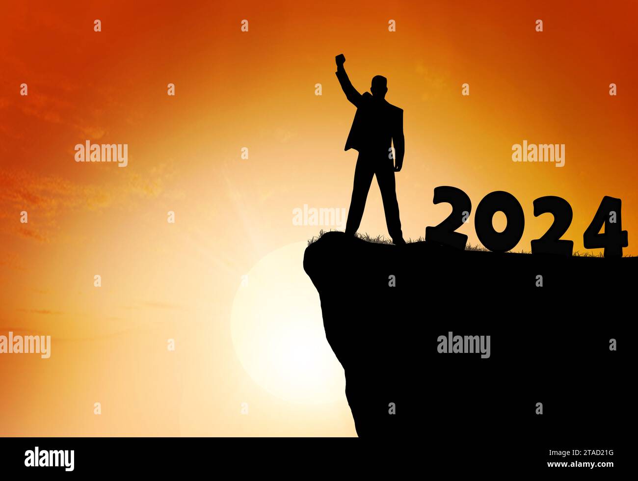 Le concept de victoire dans la nouvelle année 2024. Un homme se tient ... Le concept de victoire dans la nouvelle année 2024. Un homme se tient ...