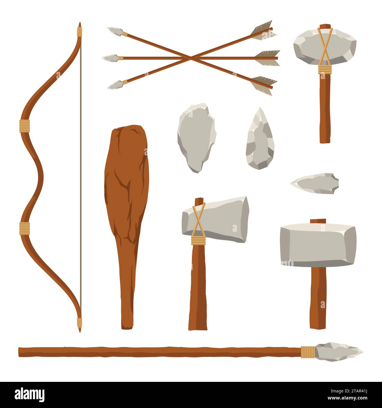 Outils anciens ensemble isolé sur fond blanc. Chasse et arme militaire ...
