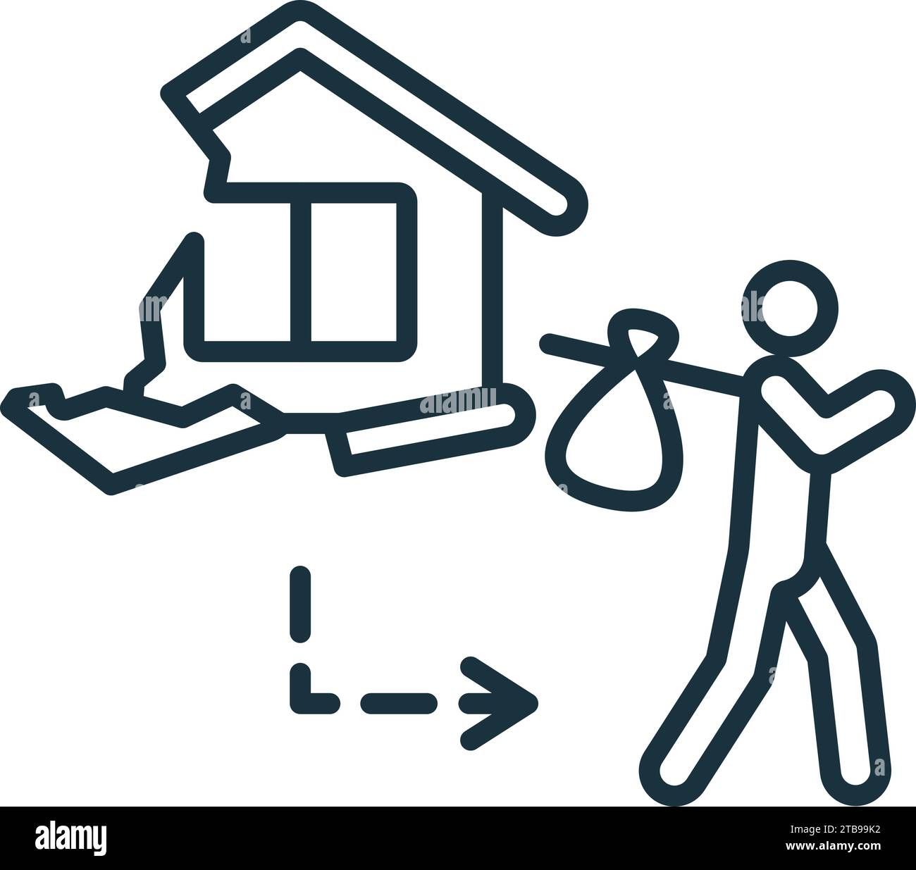 Icône de contour des réfugiés et des demandeurs d'asile. Signe simple ...