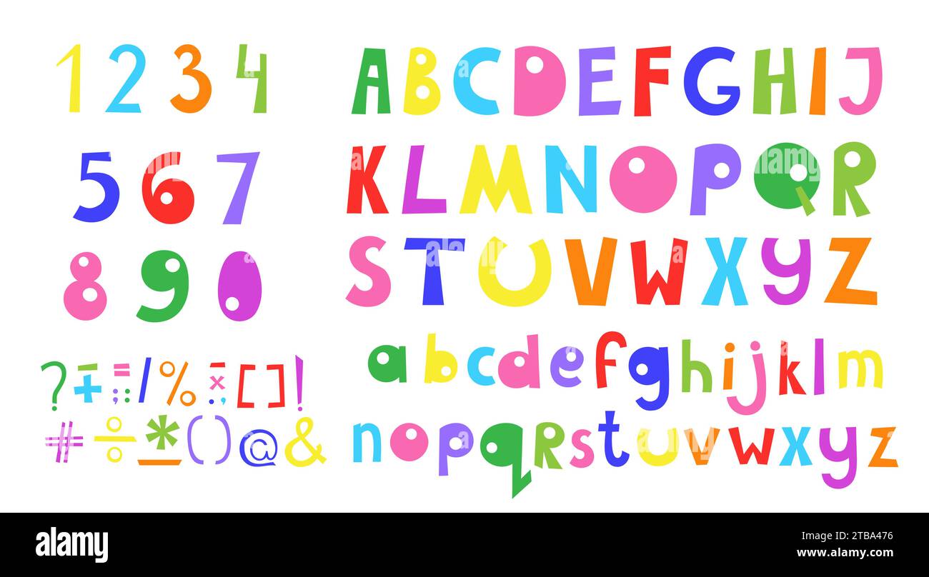 Lettres de l'alphabet anglais majuscule et petit, chiffres, signes de ...