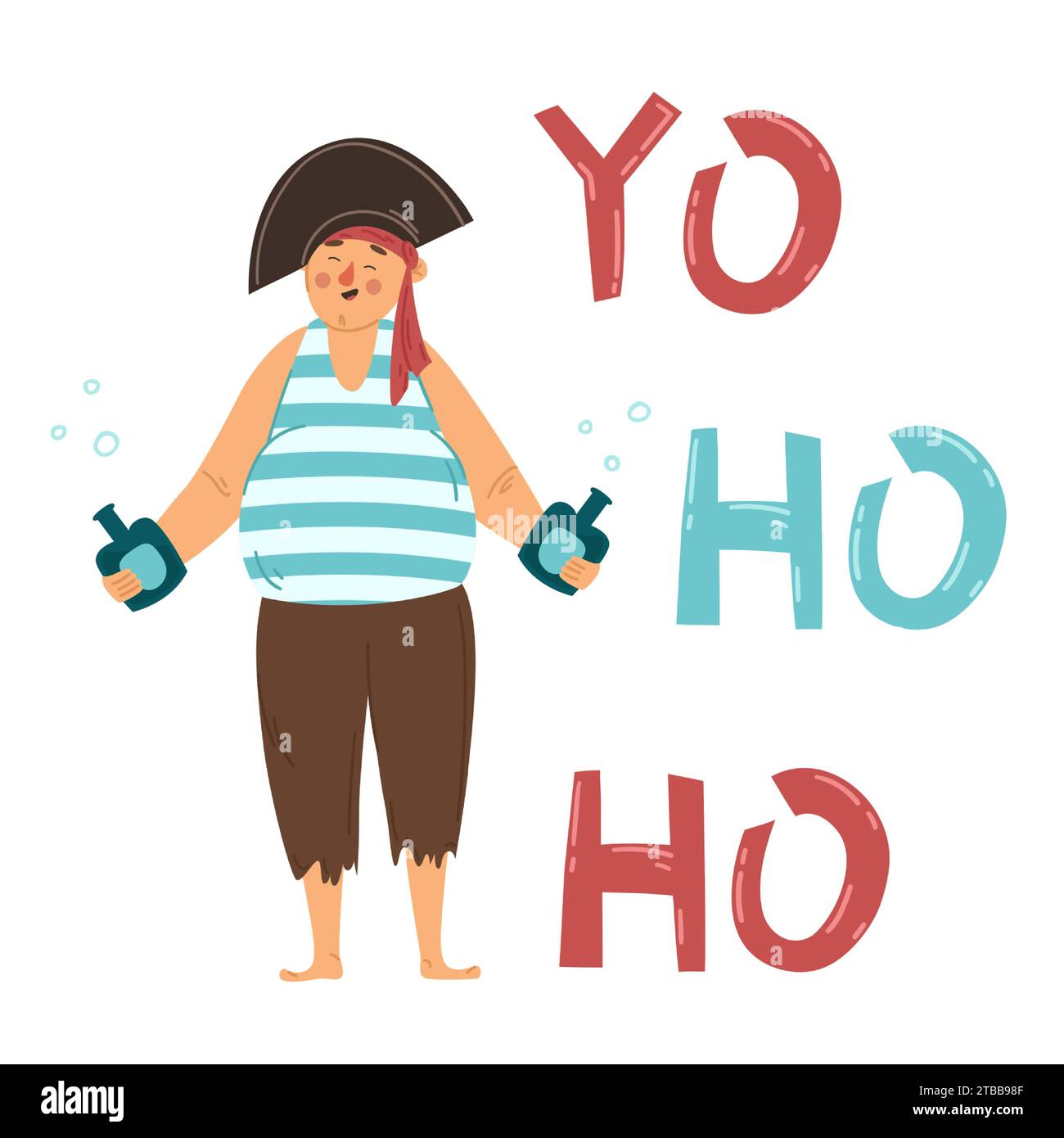 Heureux pirate avec deux bouteilles de rhum. Un garçon de cabine bourré ...