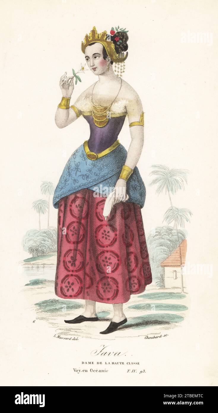 Noble femme de Java, Indonésie. Elle porte un dodot bas révélant ses ...