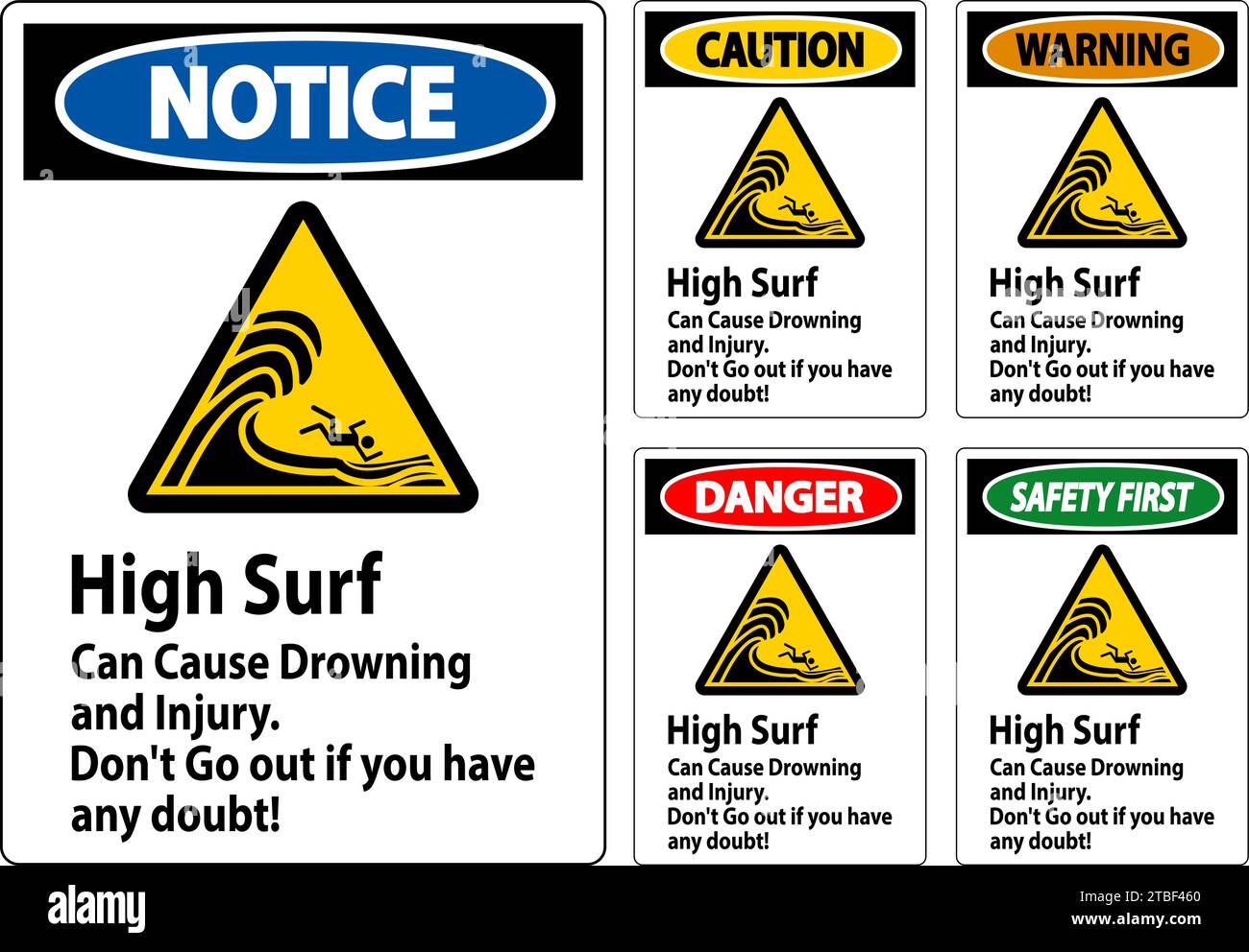 Le panneau d'avertissement de danger de plage, High Surf peut causer la ...