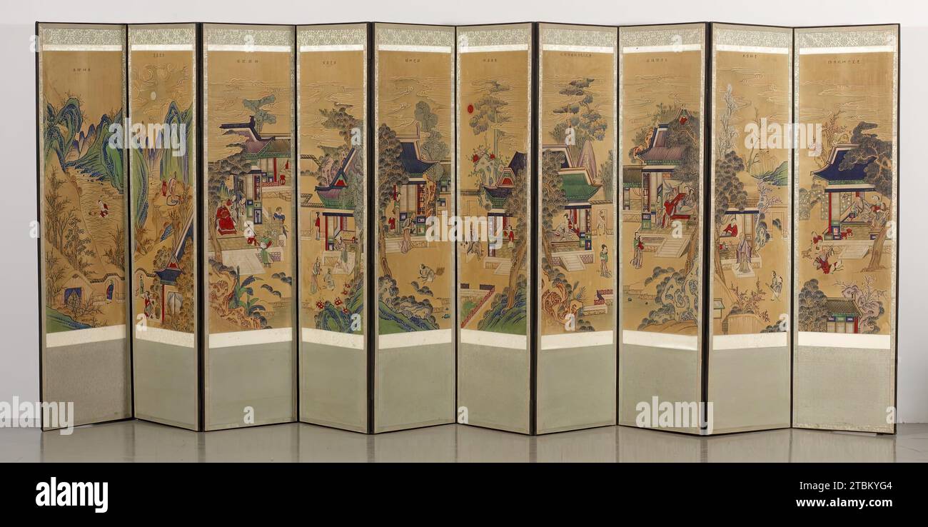 Ecran pliant à dix panneaux avec des scènes de piété filiale, 18e-19e ...