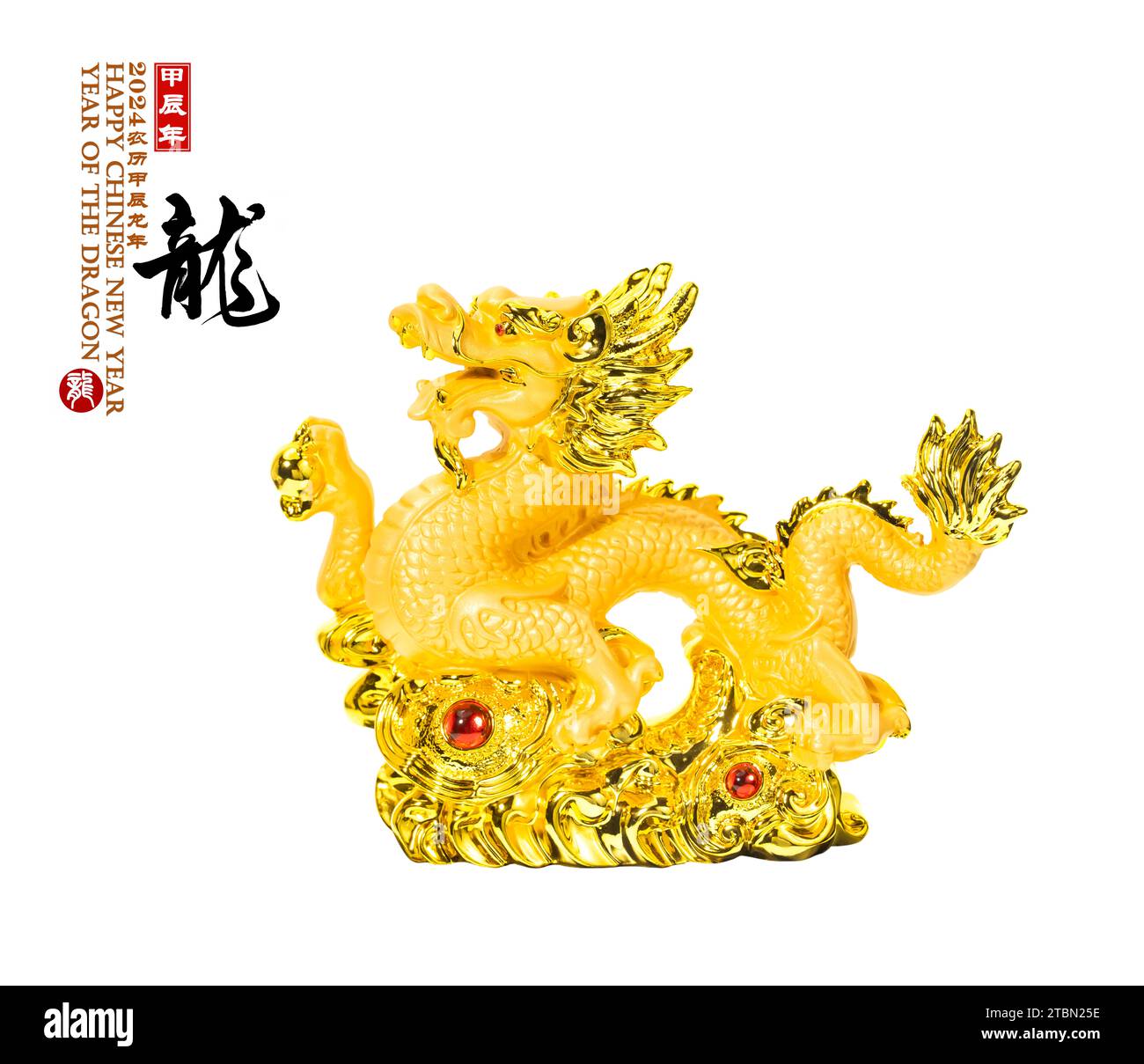 Tradition statue de dragon doré chinois, traduction des caractères ...