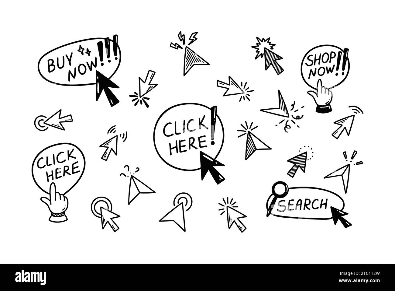 Hand click cursor icon cartoon Banque d'images noir et blanc - Alamy