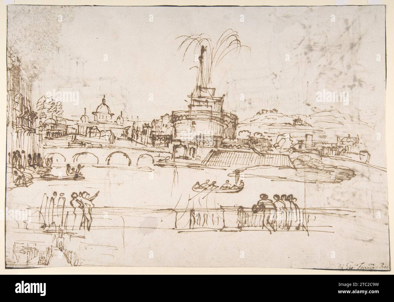 Figures regardant une exposition de feux d'artifice au Castel Sant ...